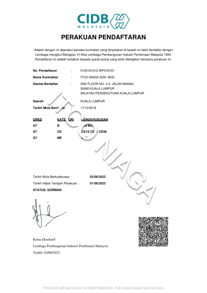 Certificate – Itco Niaga